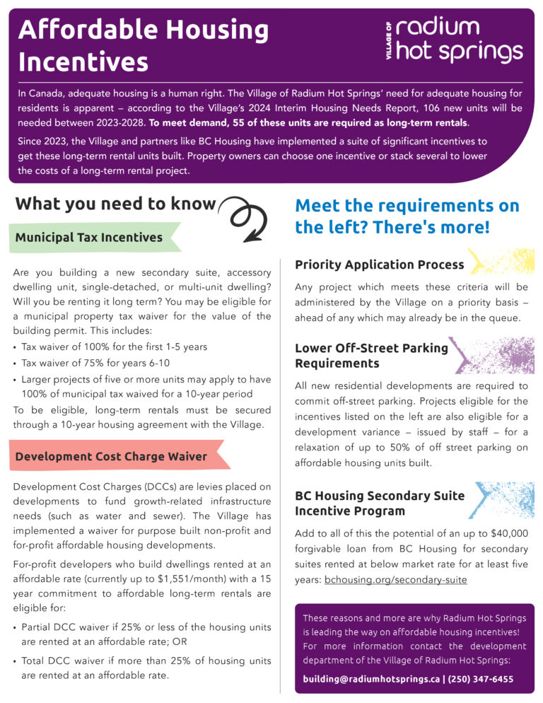 Affordable Housing Incentives - Village of Radium Hot Springs